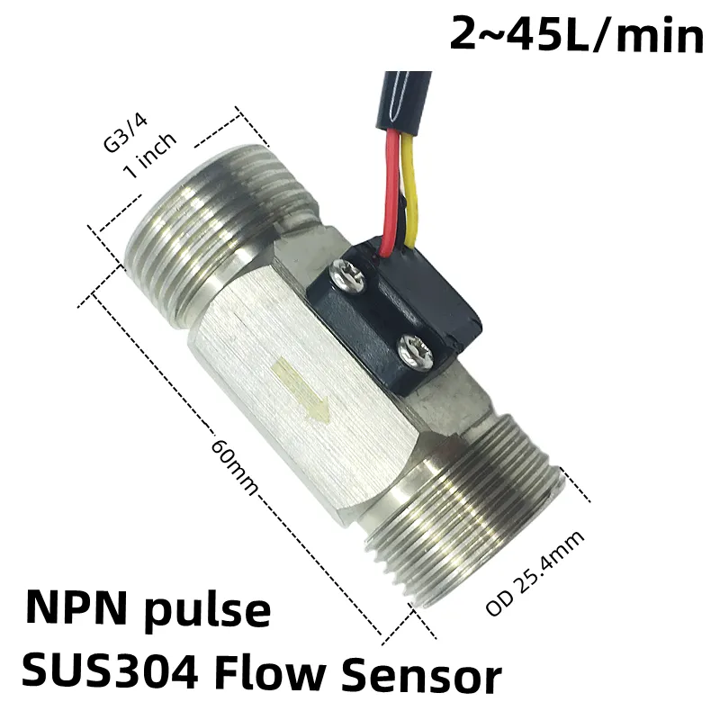2~45L/Min SUS304 Liquid Flow Meter 1 Inch G3&4 Water Flow Sensors NPN ...