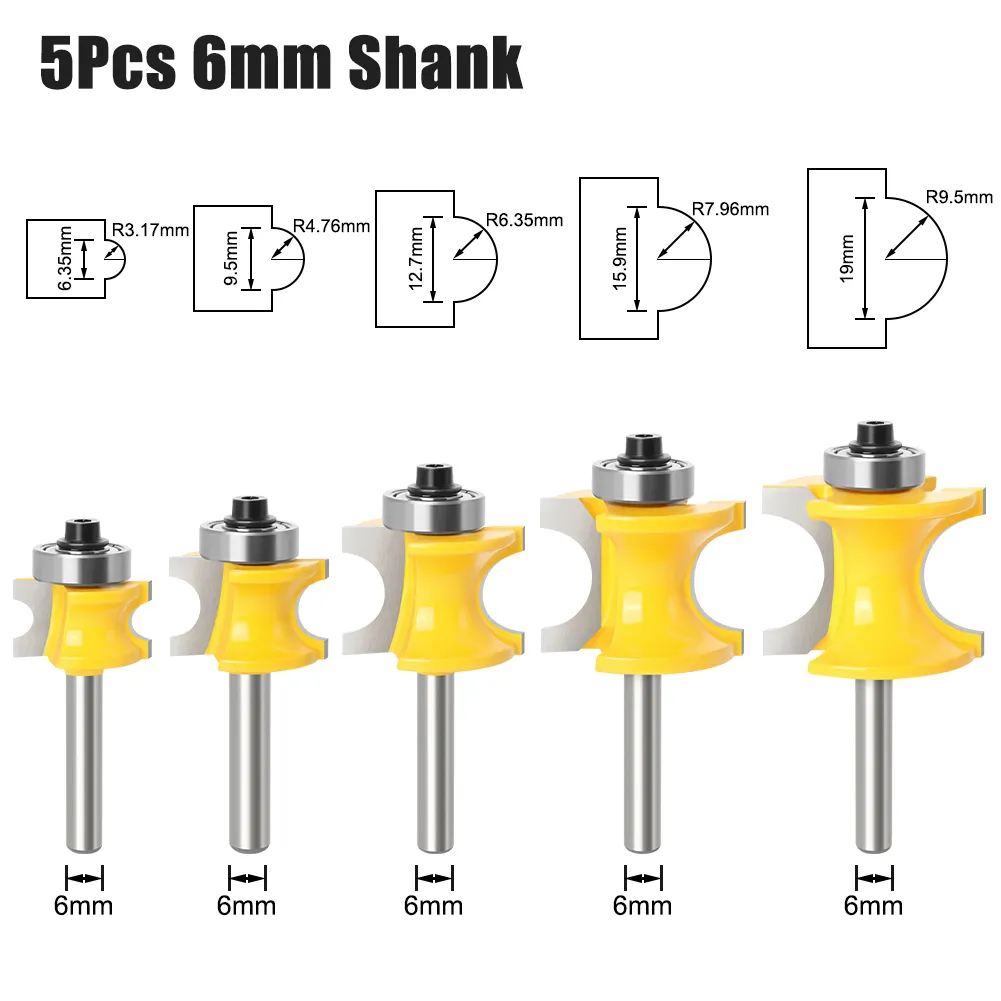 Woodworking Bullnose Half Round Router Bit Set With Bearing Concave Radius 6mm 6.35mm And 8mm Tungsten Carbide Round Cutter From Homepro17 9.11 DHgate.Com