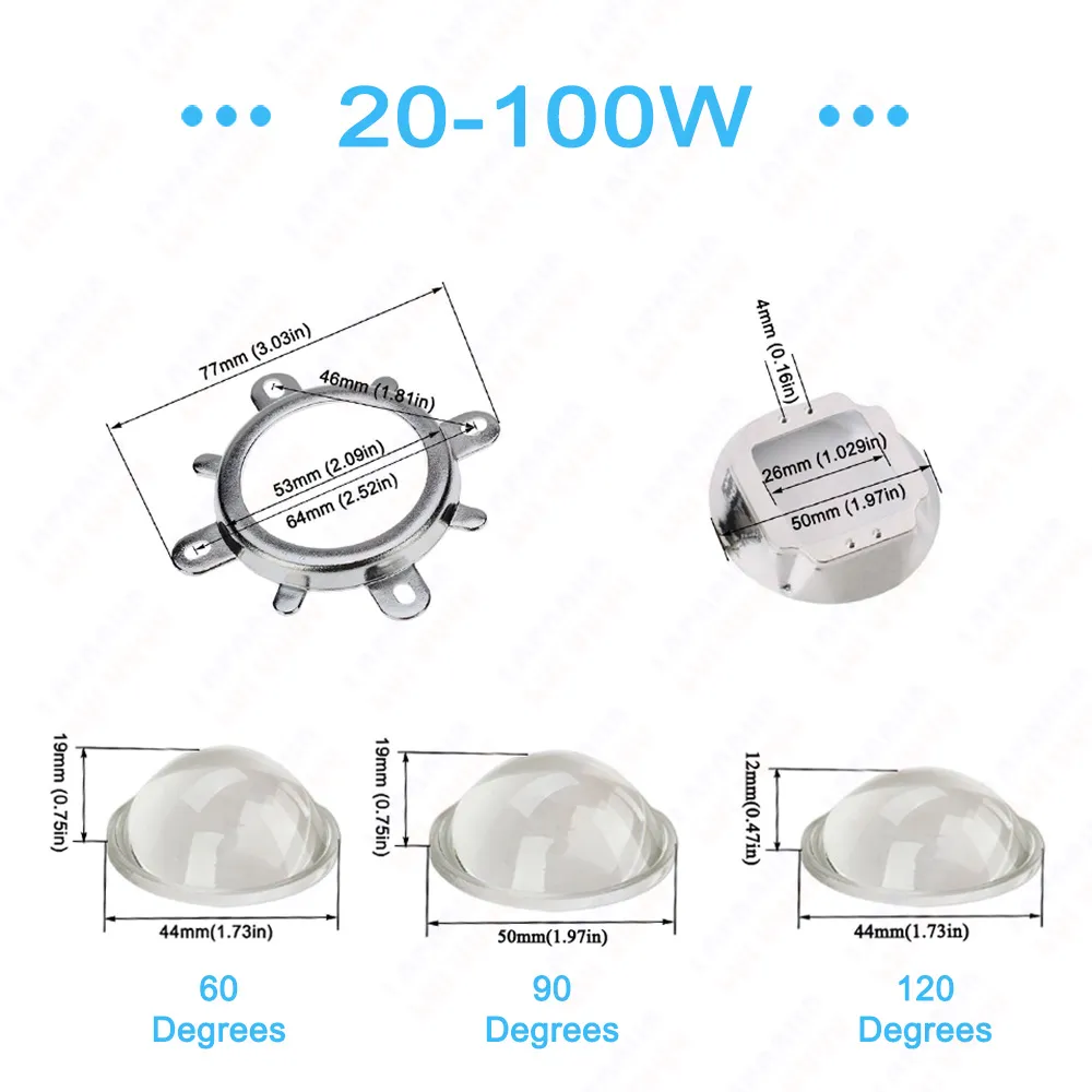 DHgate.com:4PCS60/90/120° Optical Glass LED Lens 44/50/57mm + Reflector ...