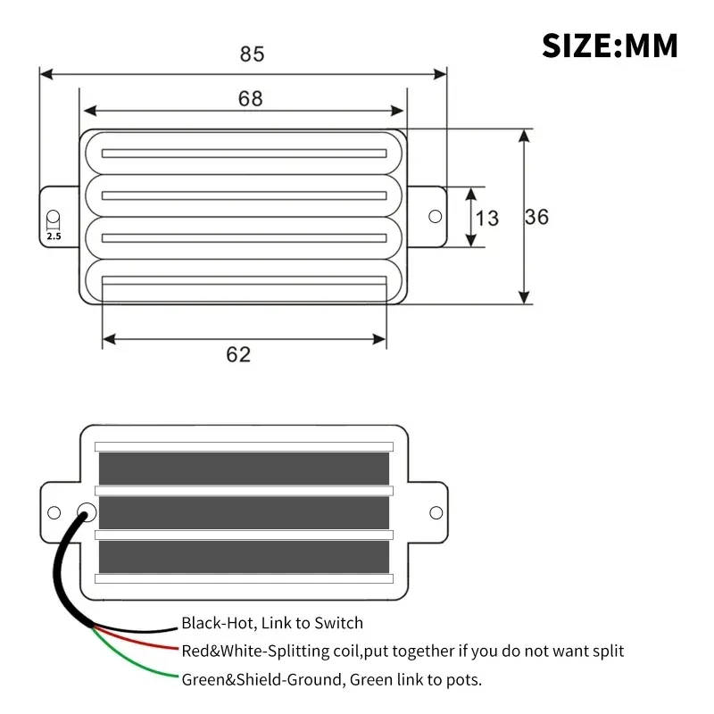 Hot Rail 2-Dual Blade Electric Guitar High Output Four Coil Humbucker ...
