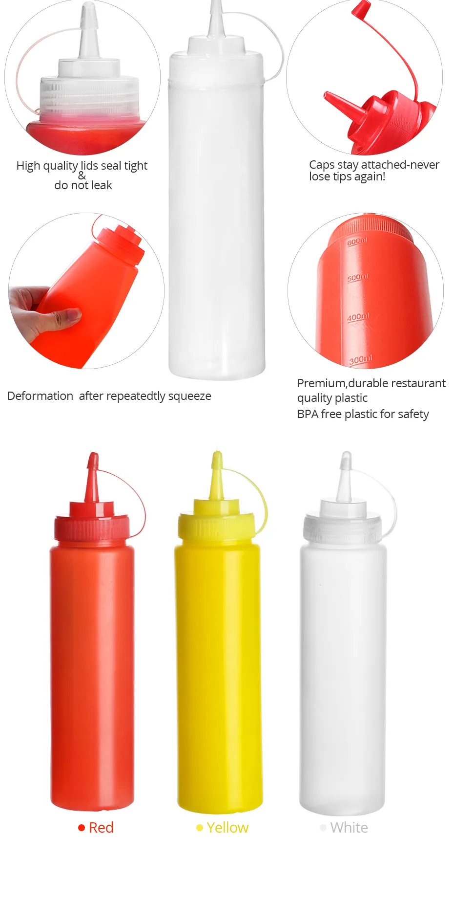 DHgate.com:Squeeze Bottles, 2 Pack 16oz Plastic Condiment Bottles with ...
