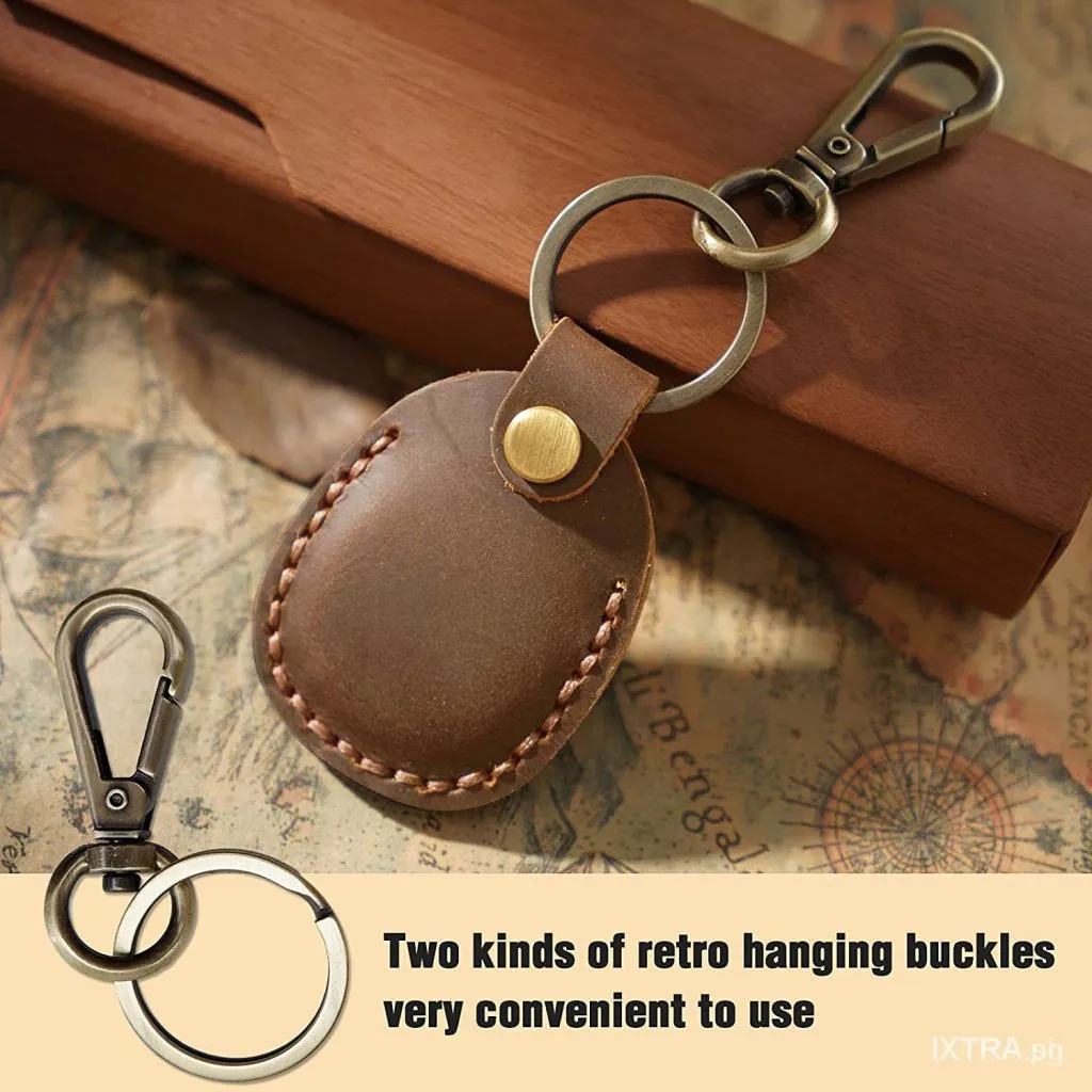 Leather AirTag Case Holder Keychain with Genuine Leather and Keyring ...