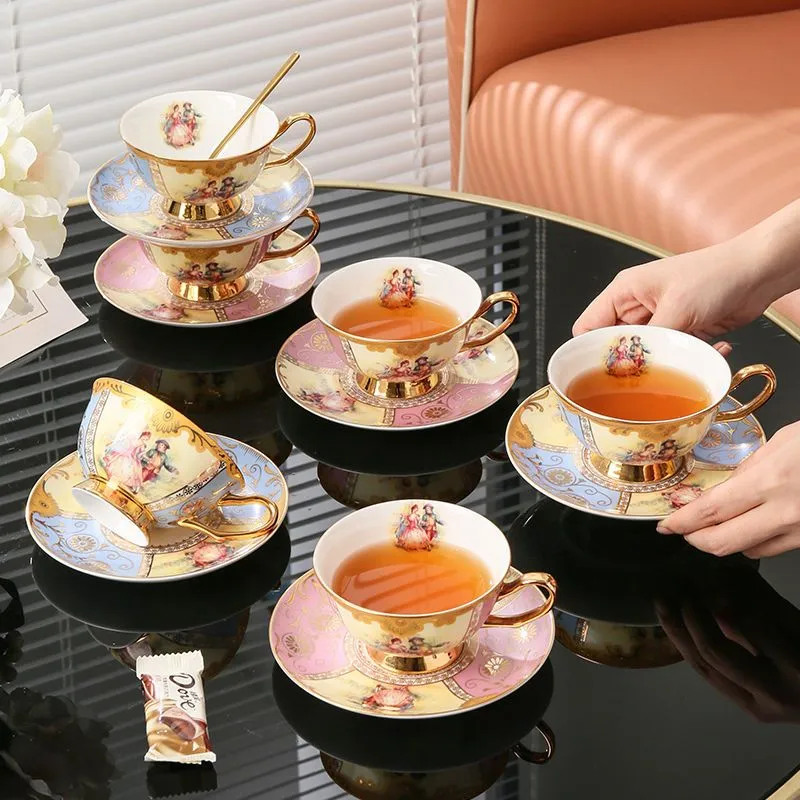 Luxury European Style Gold-Painted High Bone China Tea Cup Set, British ...