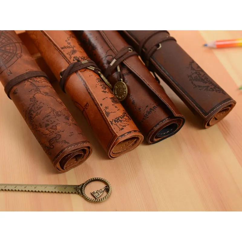DHgate.com:Pirate Treasure Map Pattern Leather Roll-Up Pen Case/Makeup ...