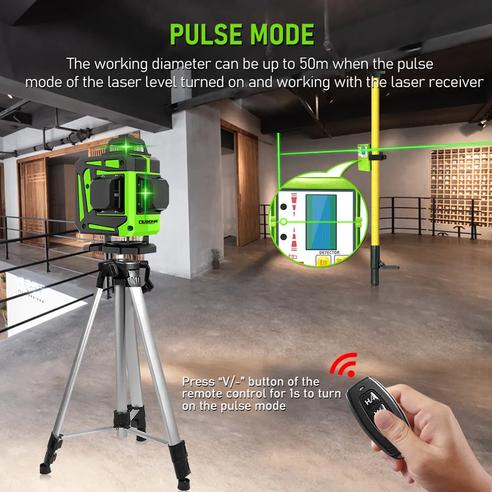 3D Green Laser Level - 360° Cross Line Self Leveling, Remote Control ...