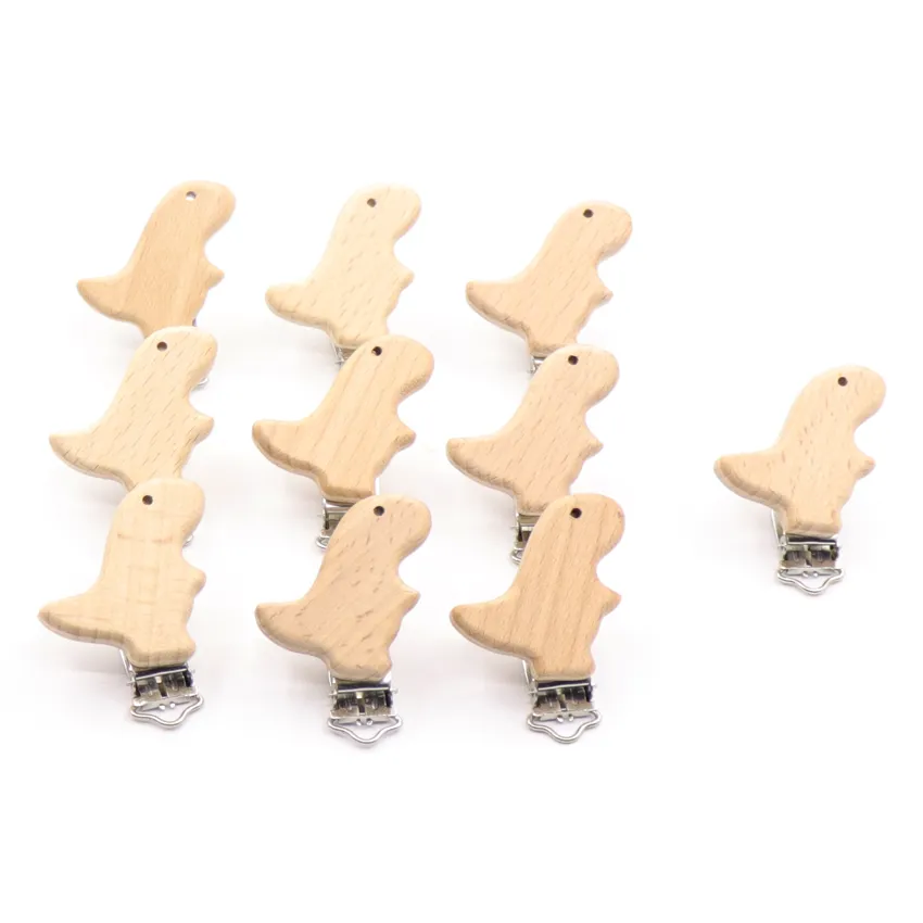 BPA-Free Beech Wood Pacifier Chain Clips with Elephant, Star, and Heart ...