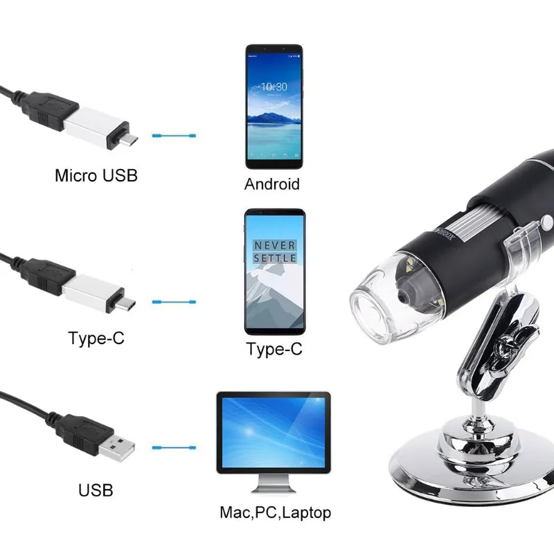 1600X Digital Microscope Portable Pocket Microscope with 2 Adapters, 8 ...