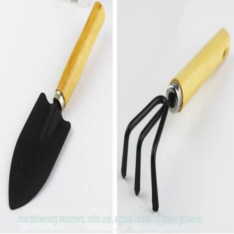 3-Piece Mini Wooden Handle Garden Tool Set - Lightweight Shovel, Rake ...