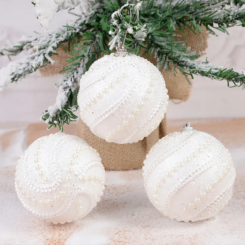 2 or 3.15 in 8 cm White Pearl Christmas Hanging Balls for Tree ...