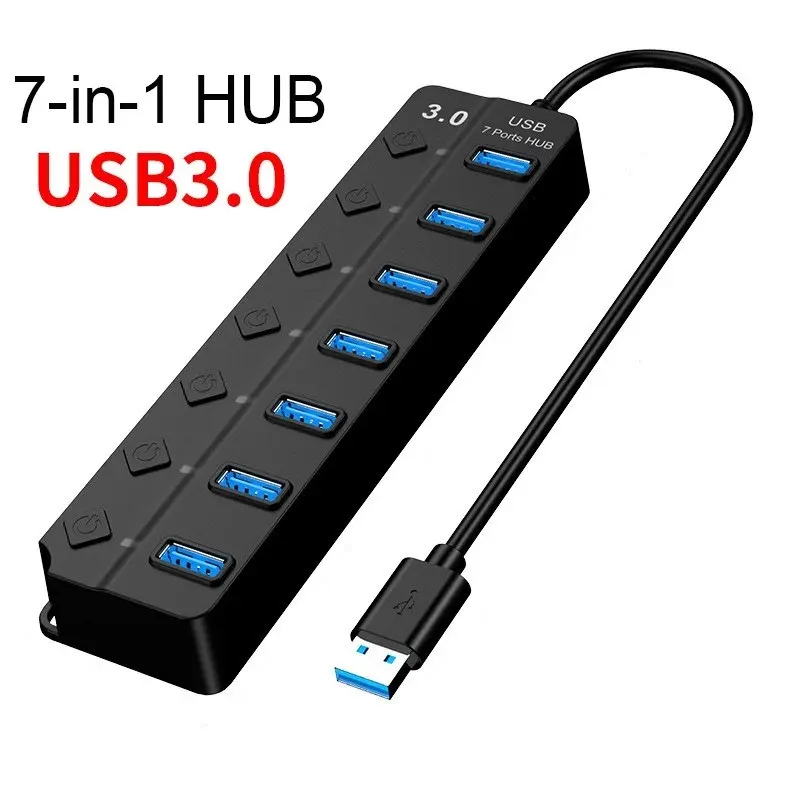 USB 3.0 Multi USB Splitter Hub USB Hub 2.0 Use Power Adapter 4/7 Port ...