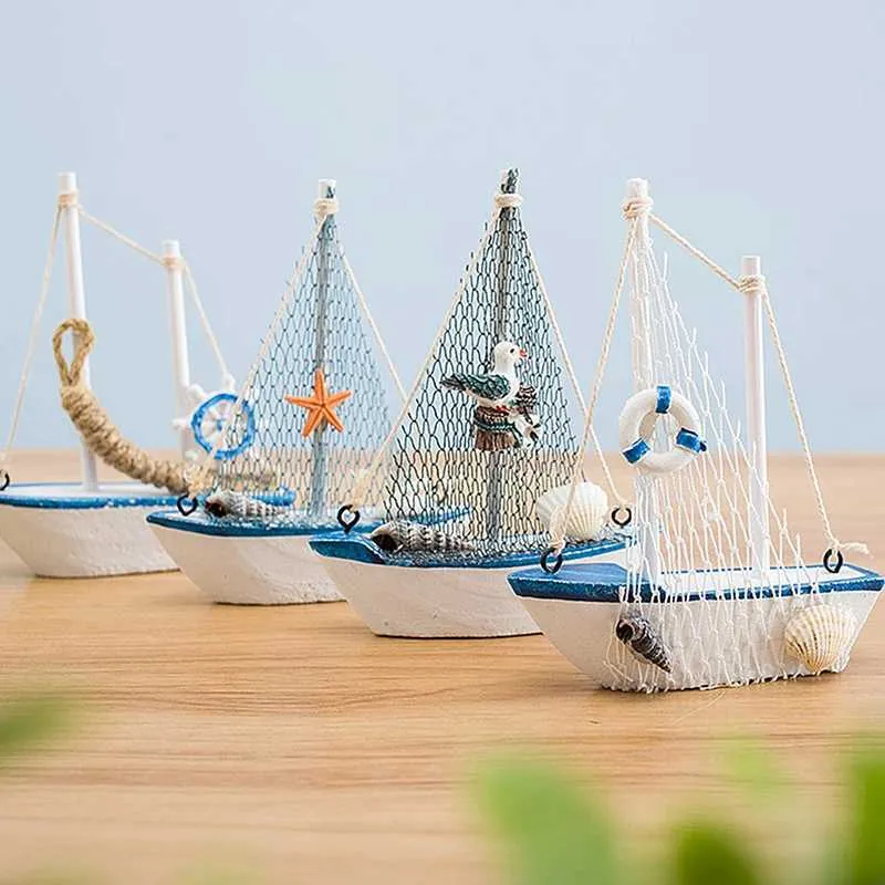DHgate.com:Blue Wooden Sailboat Craft - Mini Mediterranean Style ...