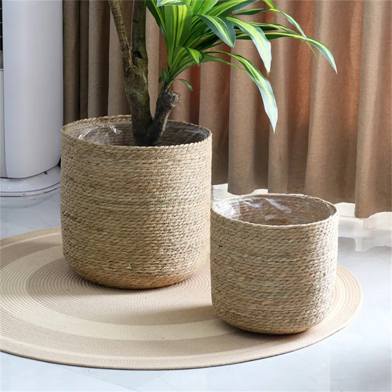 Natural Handwoven Plant Pot Covers with Waterproof Lining for Indoor ...