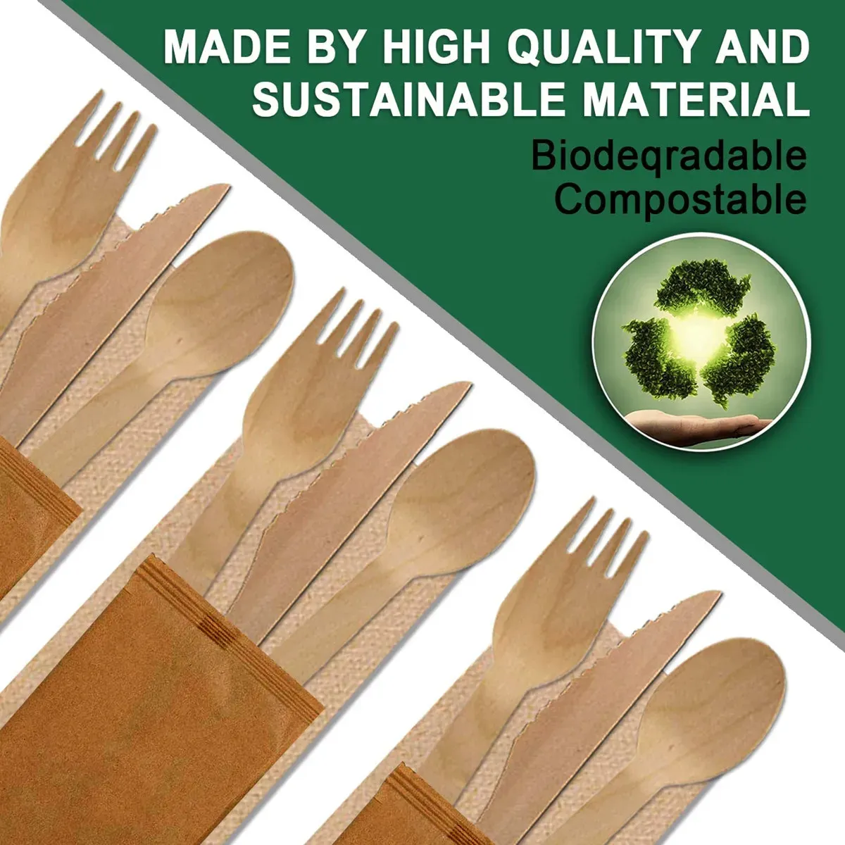 Disposable Wooden Cutlery Set of Forks, Spoons, Knives 6.30 in Natural ...