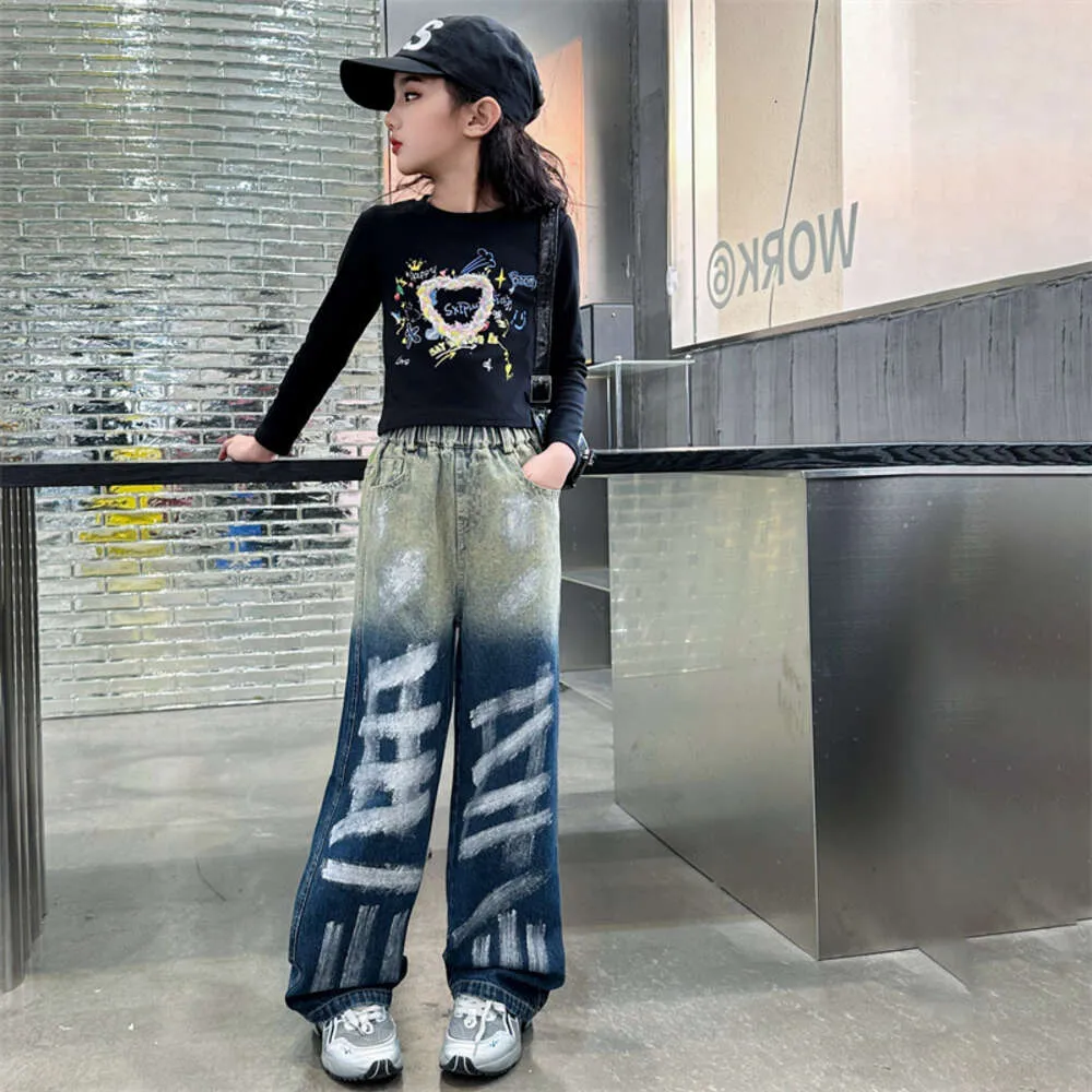 Trendy 2024 Girls' Graffiti Jeans, Unique Wide Leg Teen Trousers from ...