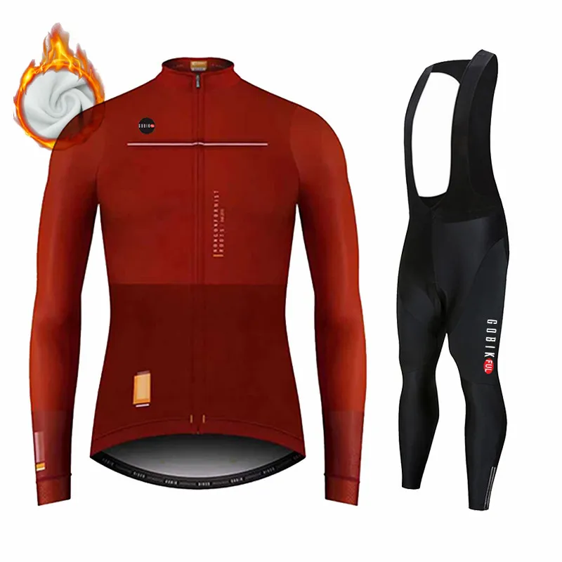 KBORA Men's Winter Thermal Fleece Cycling Jersey Set Bib Pants Ropa ...