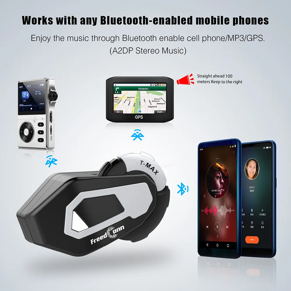 Bluetooth Motorcycle Helmet Intercom For 6 Riders 1000M Group Talk ...