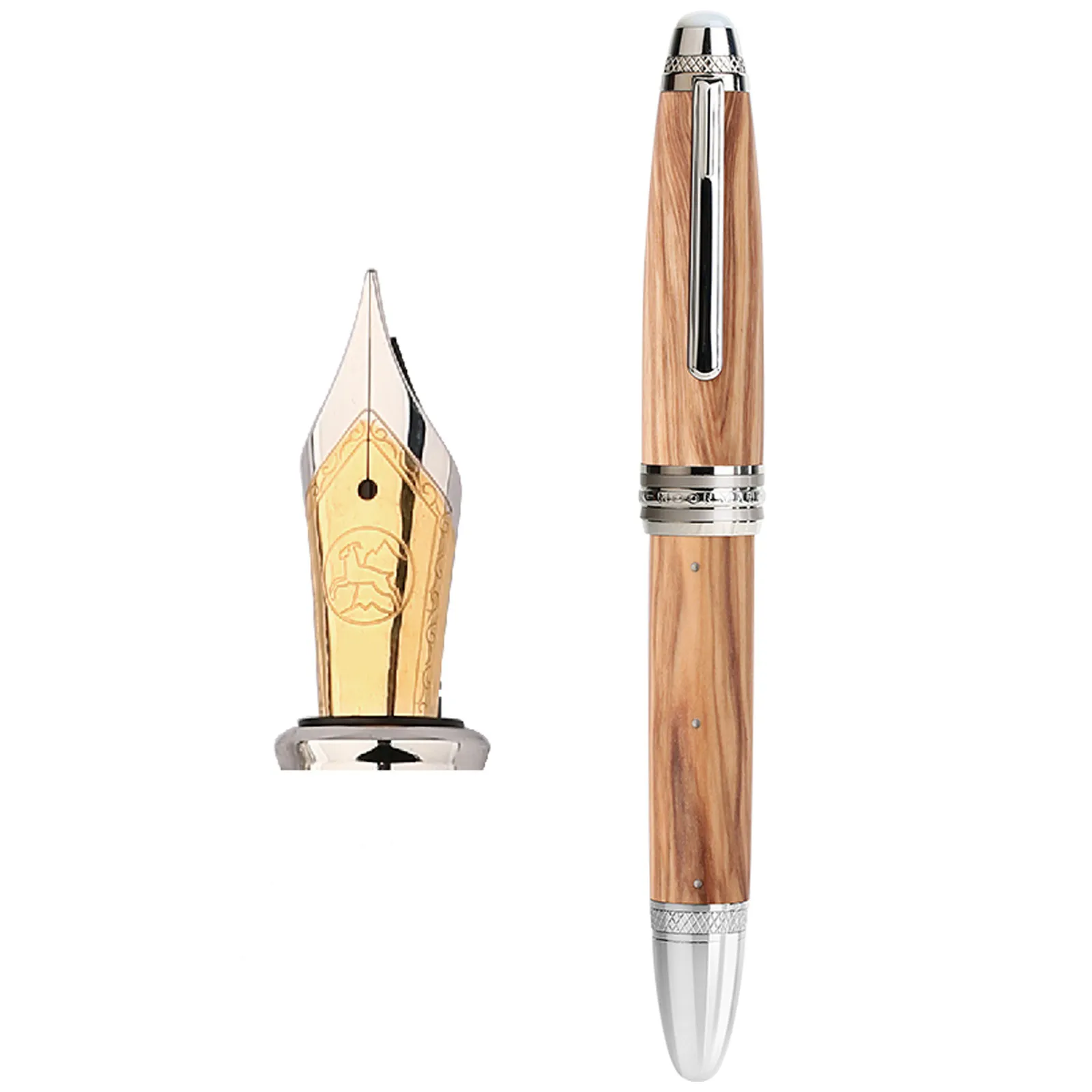 Majohn M1000 Olive Wood Fountain Pen | BOCK Nib, Rivet Pearl Top ...