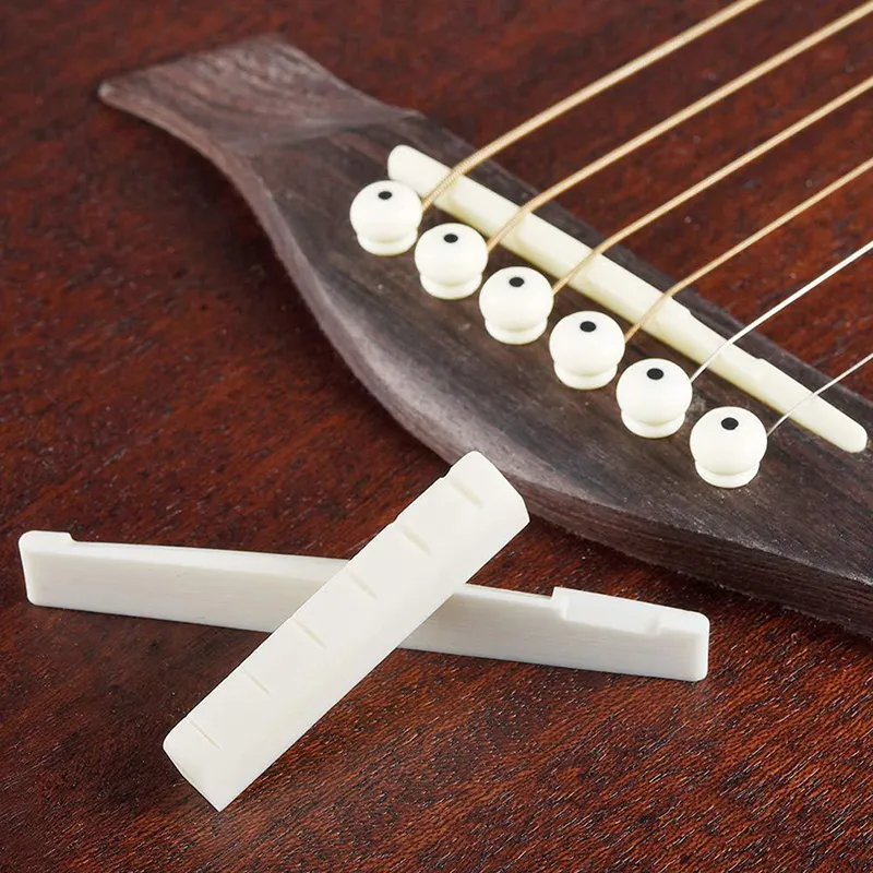 Ivory Cattle Bone Acoustic Guitar Bridge Pins Saddle Nut with Tailpiece ...