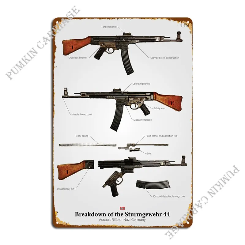 Rusty Metal Plaque Poster: STG 44 Vintage Tin Sign for Home Decor from ...