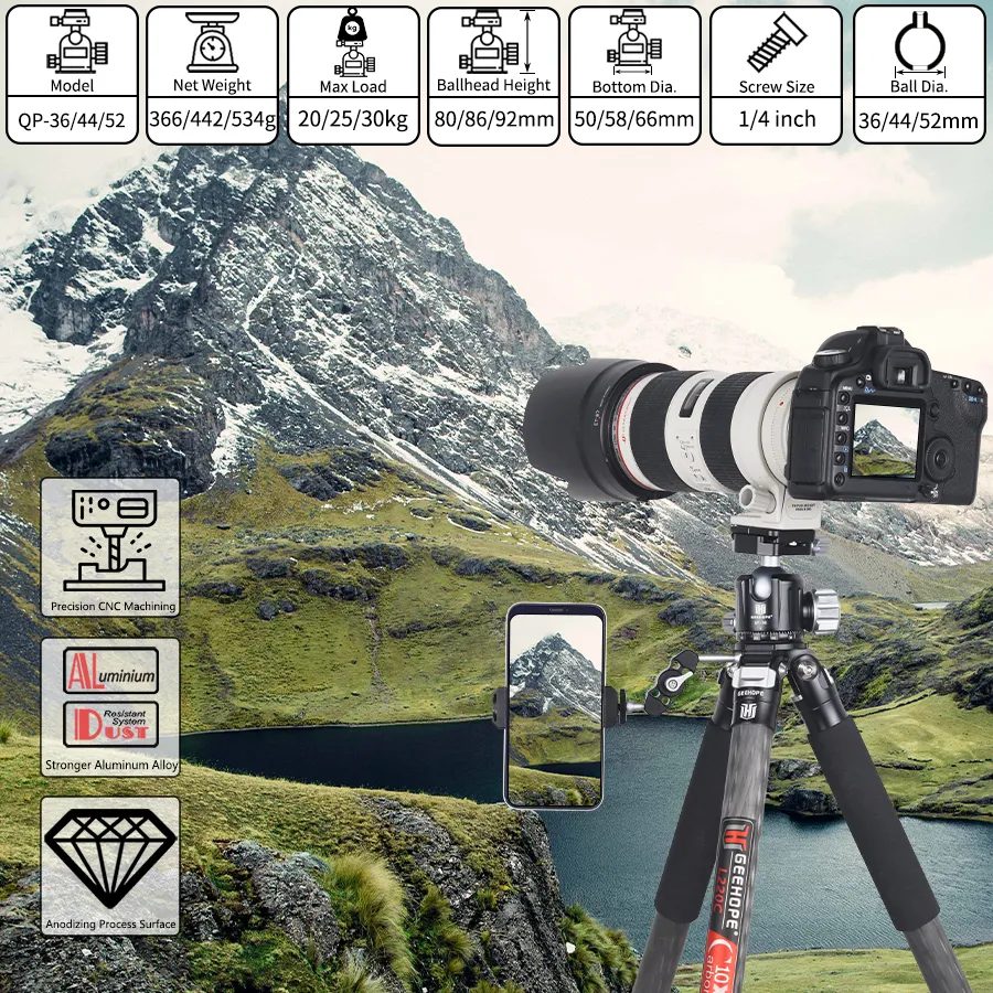 Low Gravity Center 360° Panoramic Metal BallHead tripod stand with ...