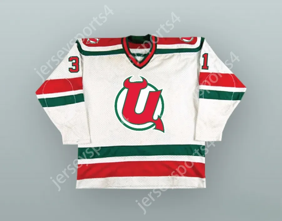 Custom Stitched White Vintage Hockey Shirts By CHRIS TERRERI 31 UTICA ...