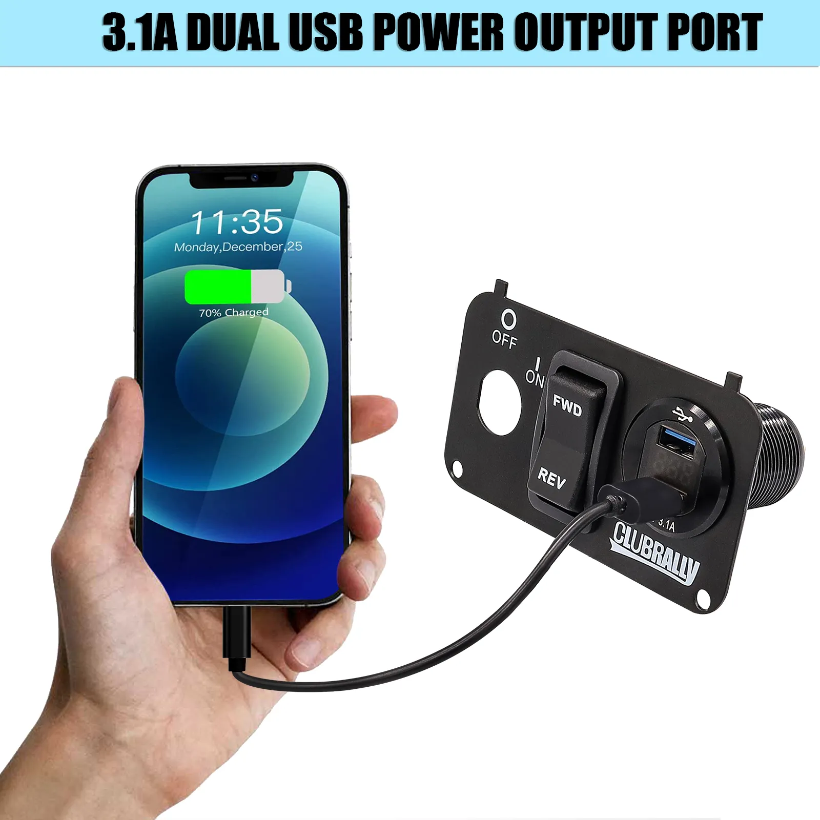 Golf Cart Key Switch Console Panel with 9V-48V Dual USB Charger & F/R ...