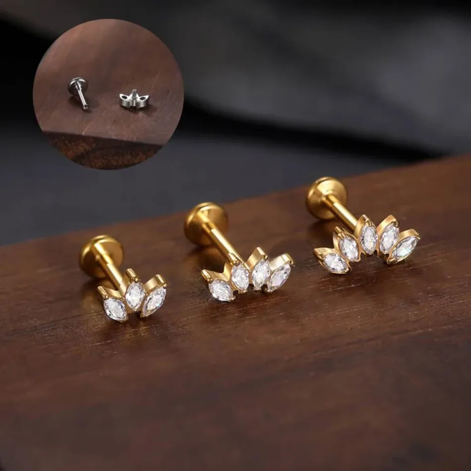 Titanium Labret Piercing Jewelry with Marquise Cubic Zirconia Crown ...