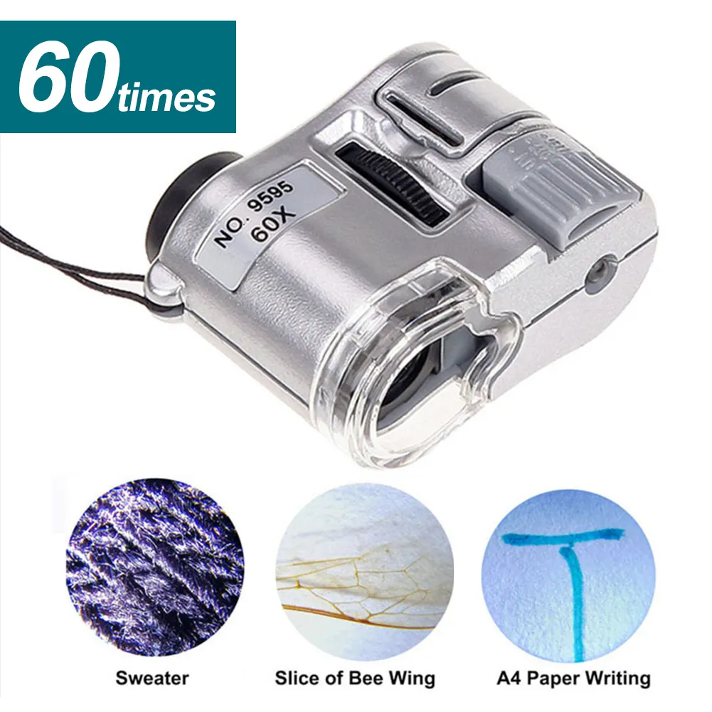 60X Mini Pocket Microscope Magnifier with LED Light - Adjustable Focus ...