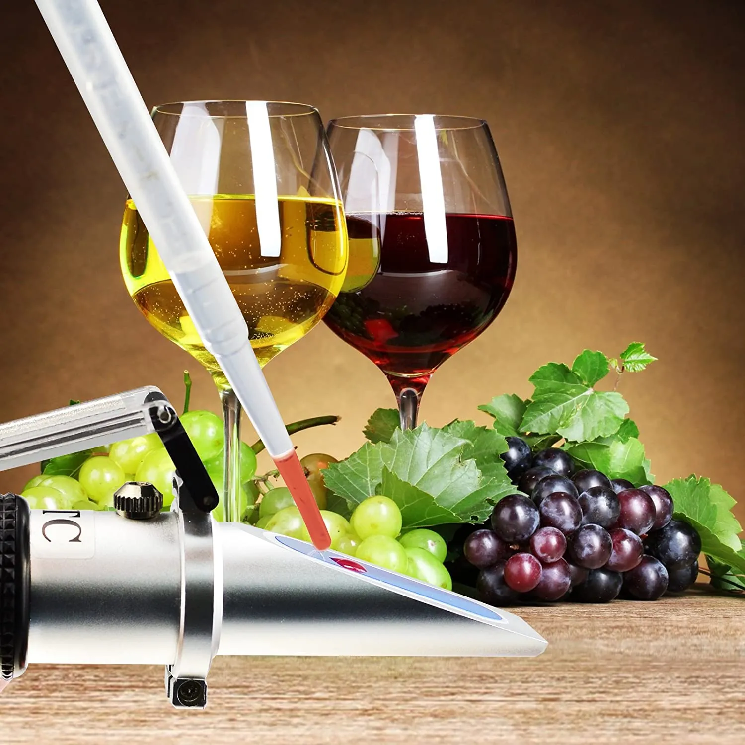 Handheld Wine Alcohol Refractometer with ATC Dual Scale Brix 0-40% and ...