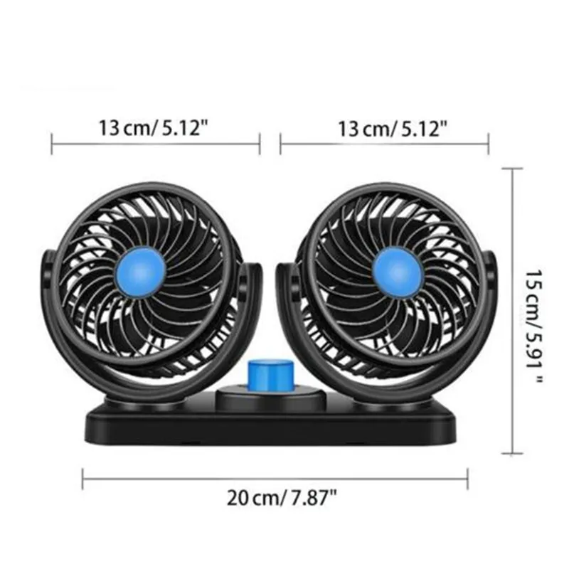 12V USB Car Fan Portable Vehicle Fan Dual Head 360 Degree Electric ...