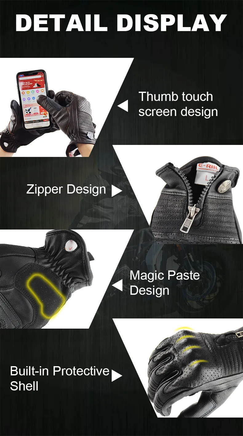 Retro Motorcycle Riding Gloves Men Full Finger Real Leather Brown Wear ...