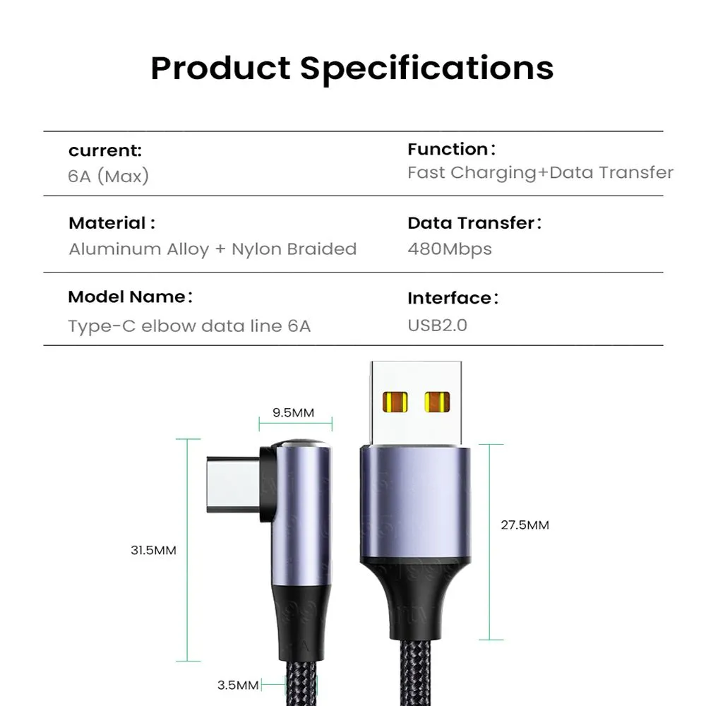 DHgate.com:0 PD 100W Fast-Charging 90° Data Cable: Unbreakable USB-A to ...