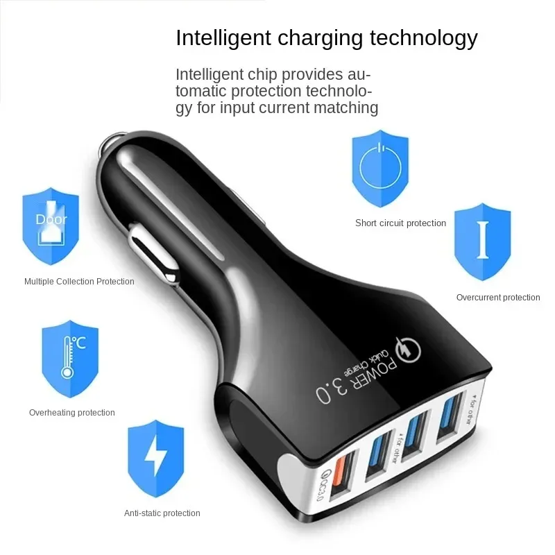 4-Port USB Car Charger with Wireless Charging, 2.4A Smart Multi-Port ...