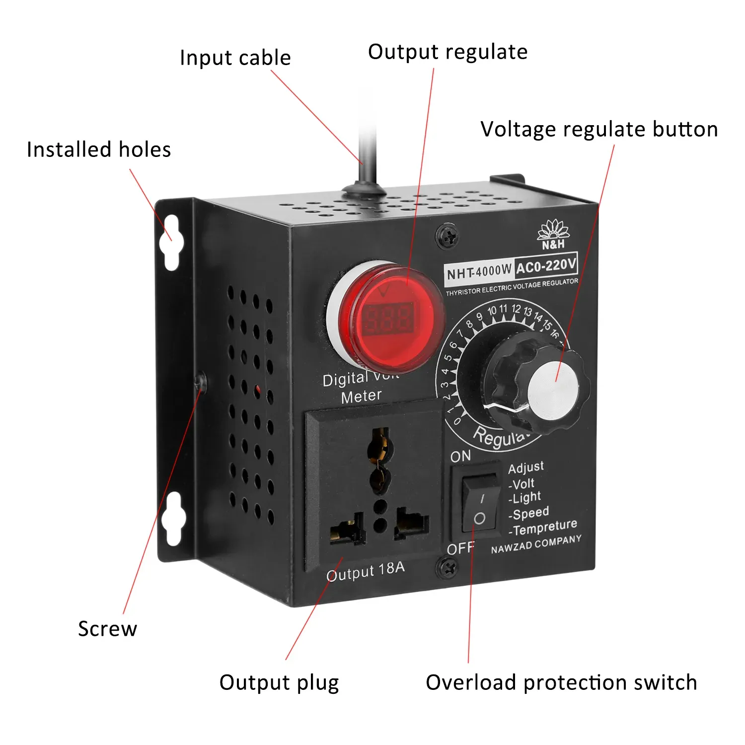 4000W Compact Voltage Regulator - Portable Temperature/Light/Speed ...