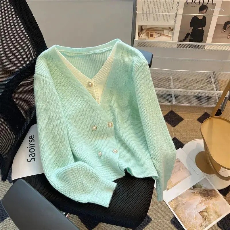 Korean Style Green Sweet Green V Neck Sweater Coat For Women Perfect For Spring And Autumn ...