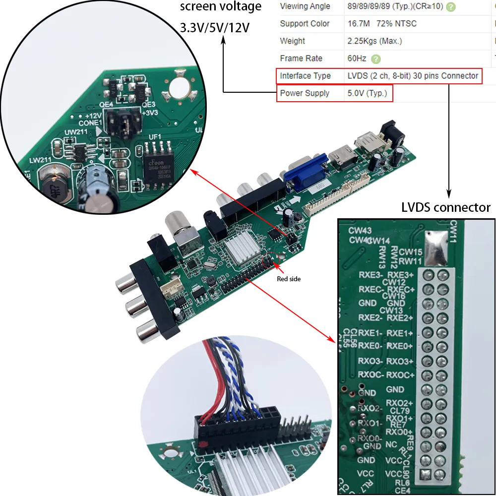 30-Pin 6-Bit 1CCFL Inverter LCD Controller Board Kit for TV Monitors ...
