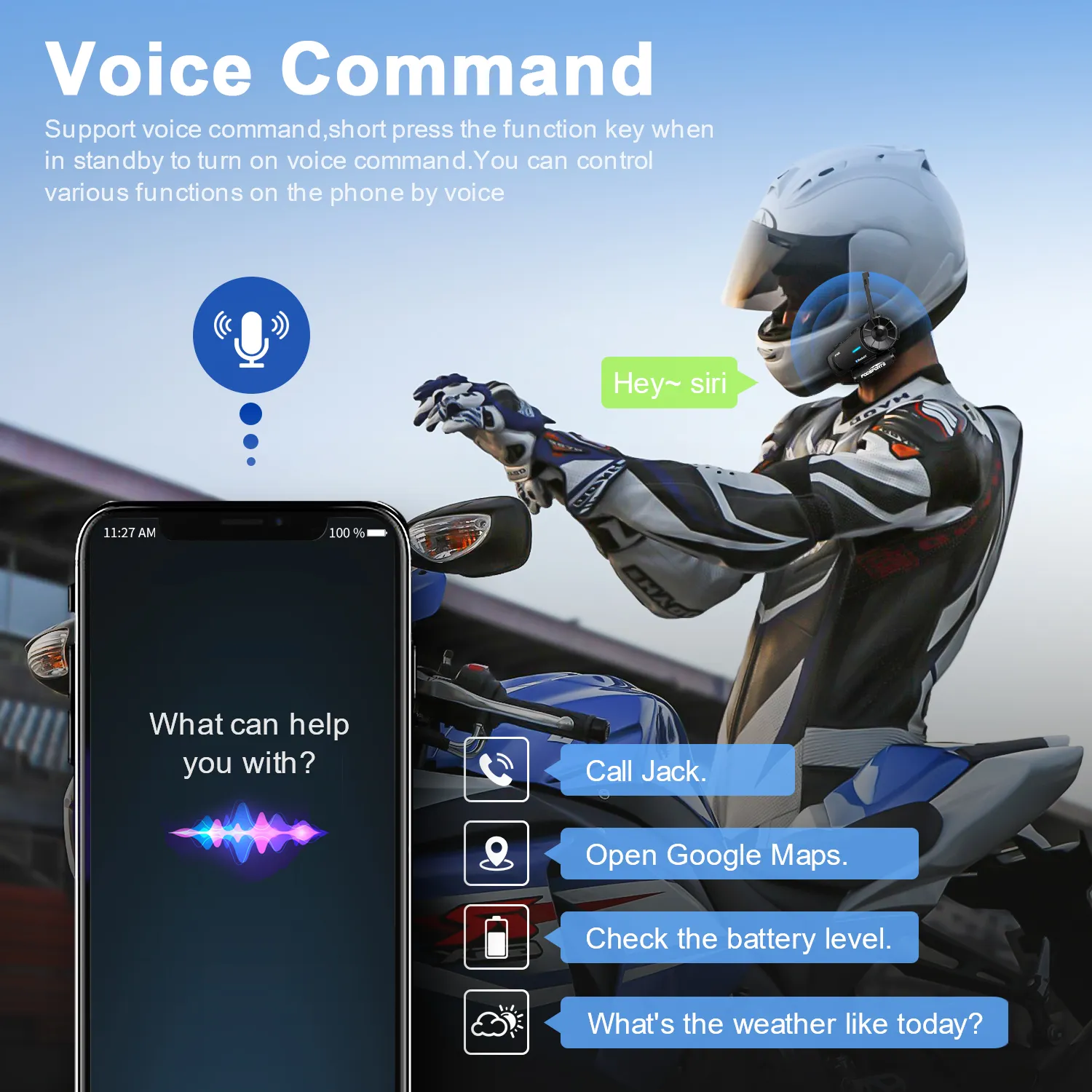 Fodsports FX8 Helmet Headset: 8-Rider Motorcycle Intercom with FM Radio ...