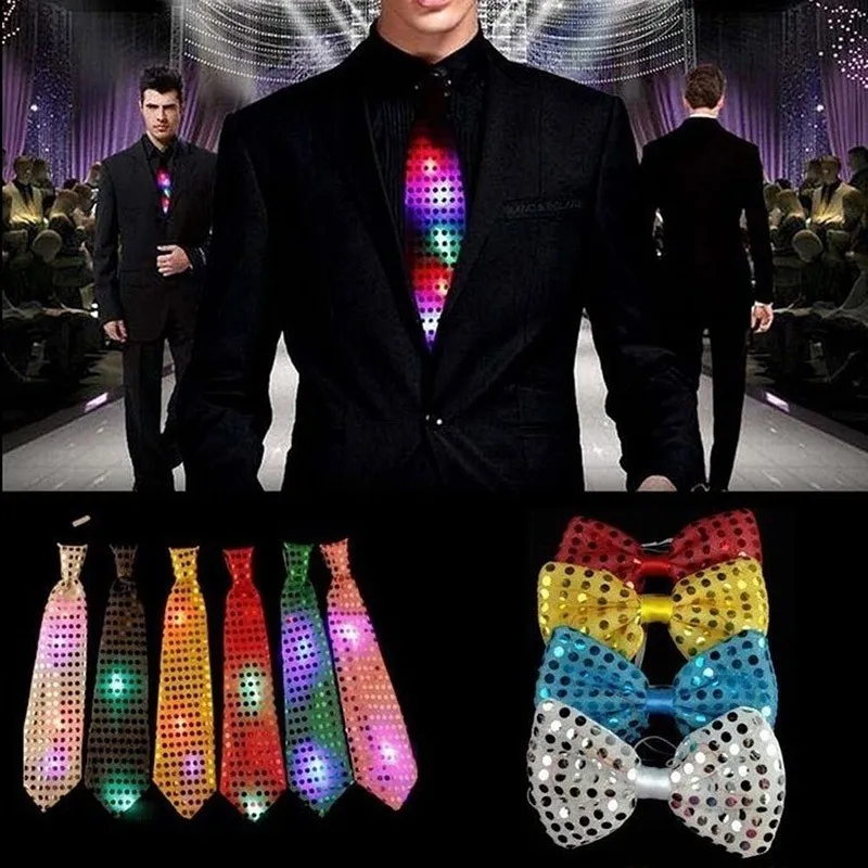 Flashing Light Up Bow Tie LED Mens Party Neck Tie with Sequins for ...