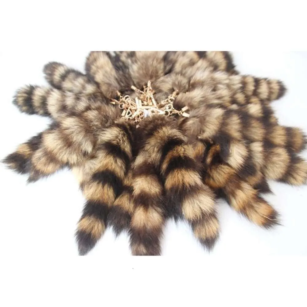 Plush Fox Furry Raccoon Keychain 28cm Animal Tail Key-Pendant Pompoms ...