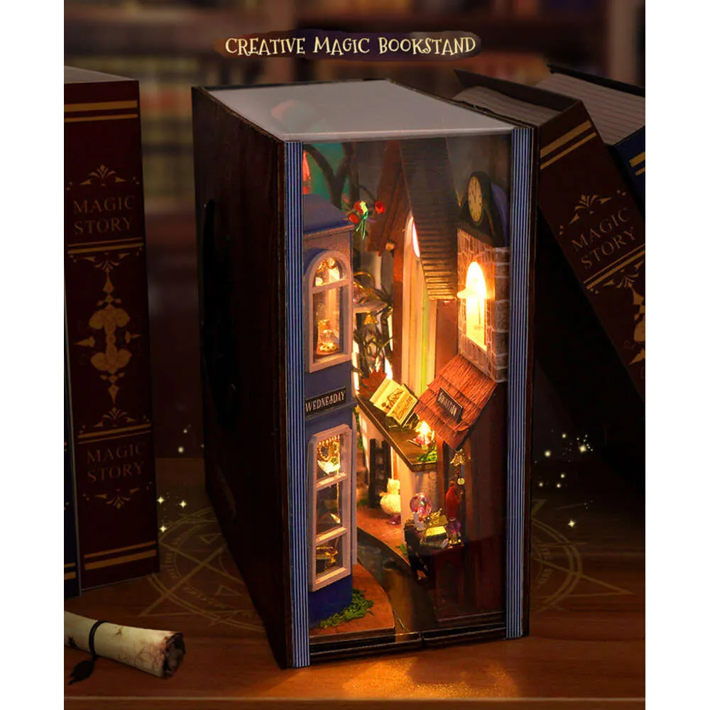 DIY Mini Dollhouse Wooden Book Nook Kit Miniature Bookshelf Insert ...