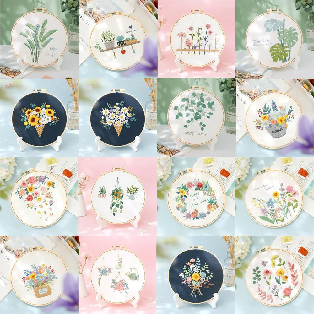 DIY Flower Pattern Embroidery Kit Cross Stitch Set for Beginner with ...