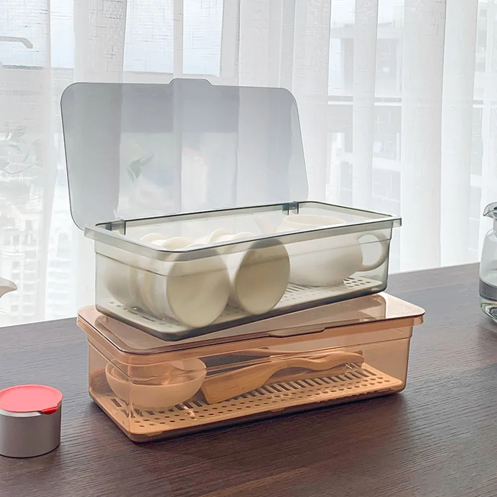 Clear Lid Plastic Storage Box with Drain for Kitchen: Dustproof Tea Bag ...