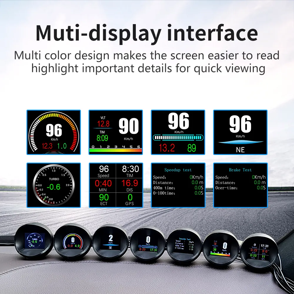 P11 OBD2 Head-Up Display: GPS Overspeed Alarm, RPM, Water Temp, Voltage ...