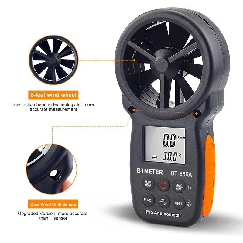 Digital Temperature And Humidity Meter Handheld Air Velocity Meter ...