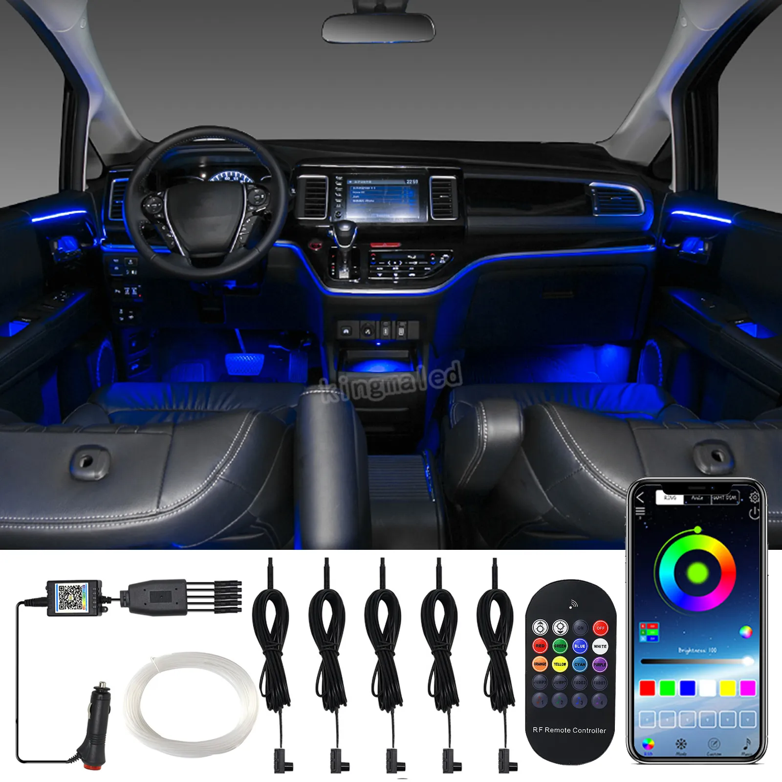 DHgate.com:12V 1.5W RGB LED Car Interior Ambient Fiber Optic Light Kit ...