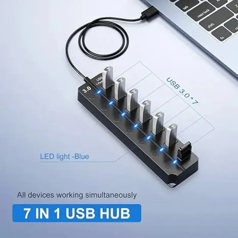 3-in-1 USB Charger Cable: 4/7 Port USB 3.0 Hub with Power Adapter for ...