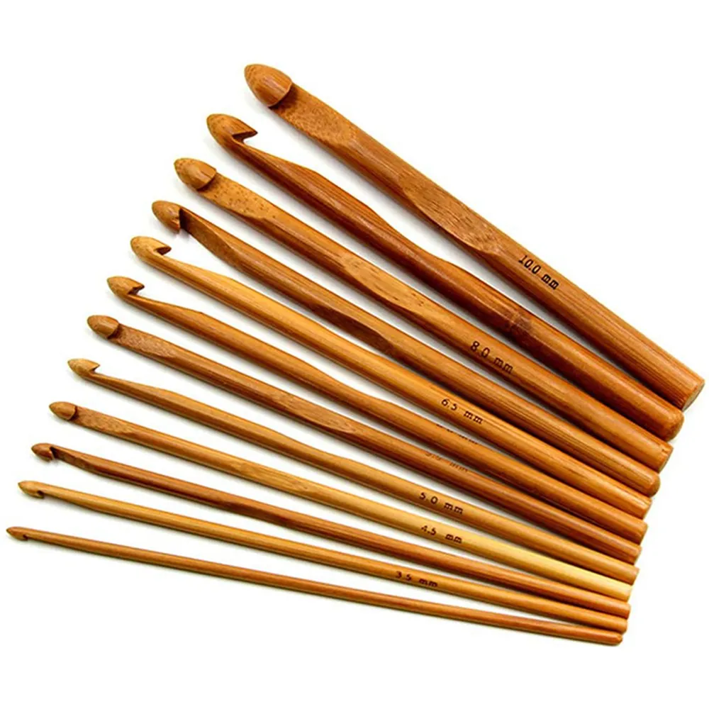 3-10mm Bamboo Crochet Hooks Natural Handmade Knitting Tools for ...