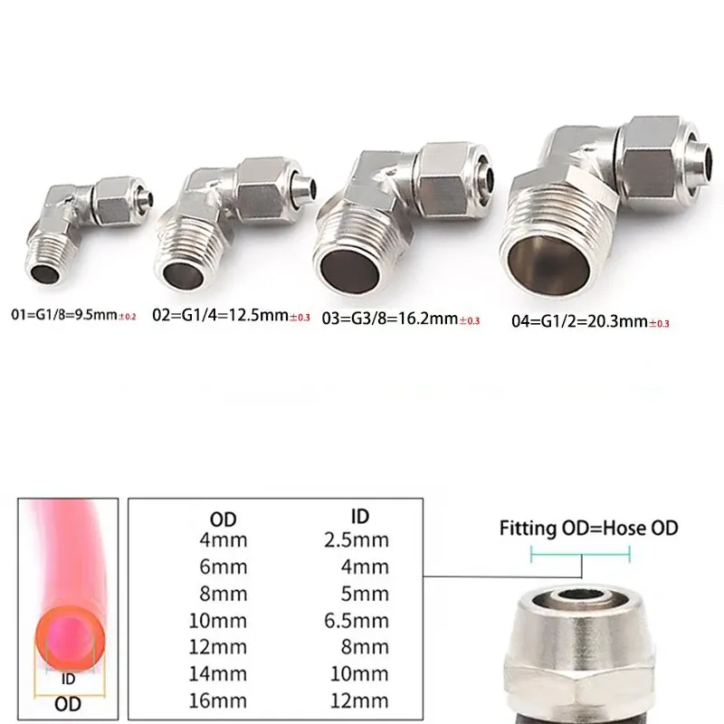 Pneumatic Rotary Fitting Elbow Push In Connector BSP Male 1/8, 1/4, 3/8 ...