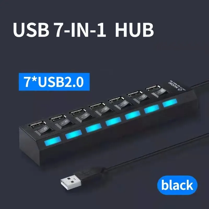 NEW 2024 USB 2.0 Hub Multi USB Splitter Ports Hub Use Power Adapter4/ 7 ...