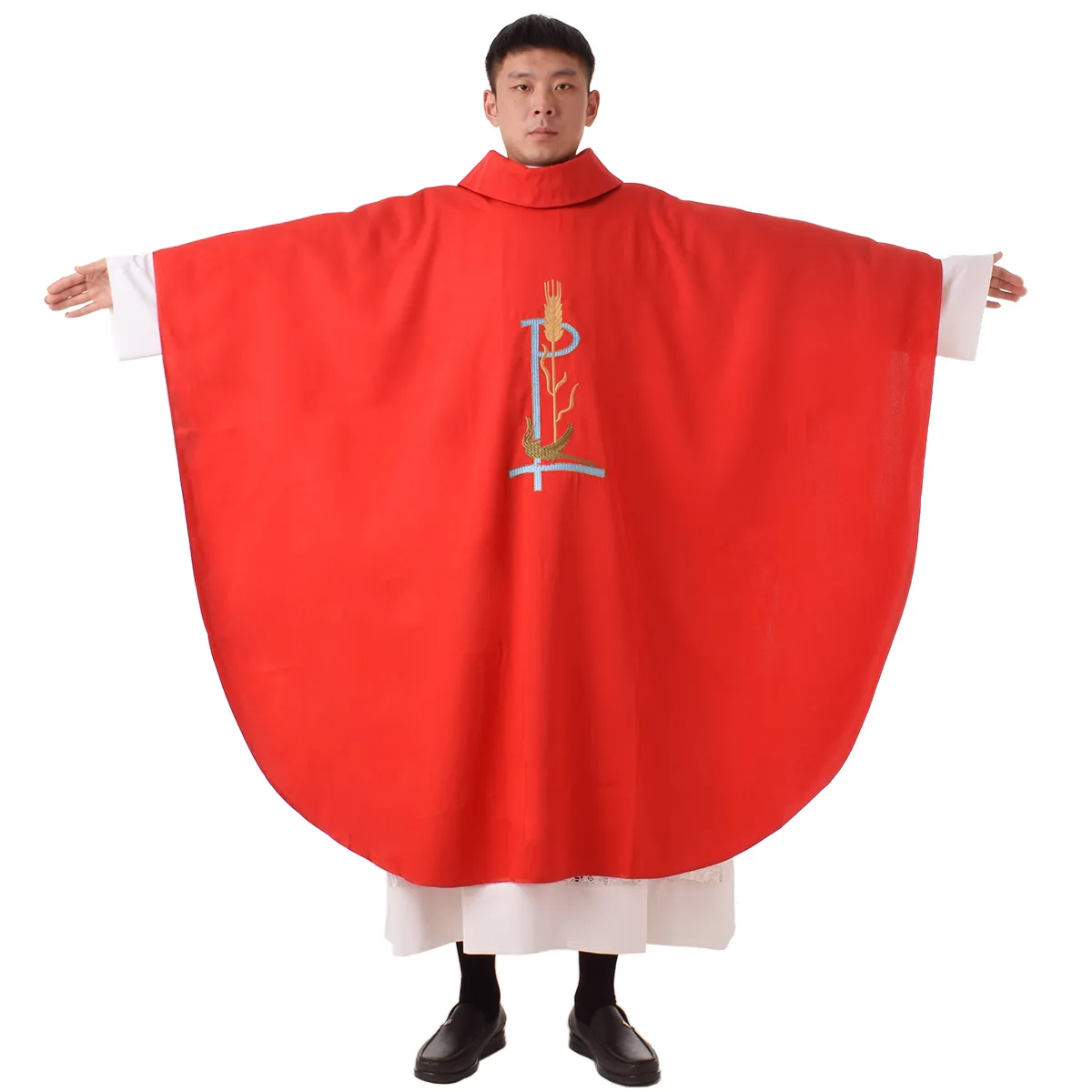 Elegant Church Outfits, Red Clergy Gown With Embroidered Vestment ...